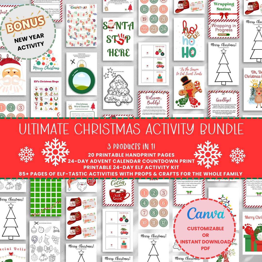 Christmas Craft Kit Handprint Art DIY Elf Activity Bundle Printable ...