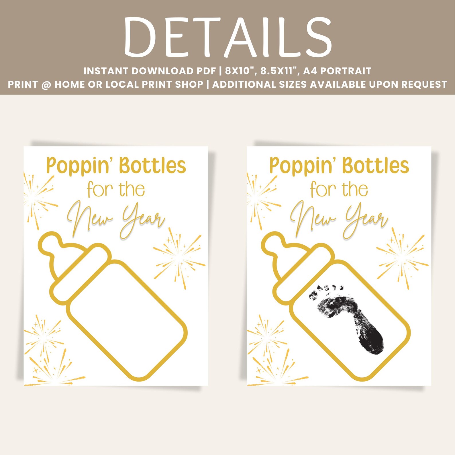 New Year Footprint Art Printable Handprint Craft DIY Instant Download ...