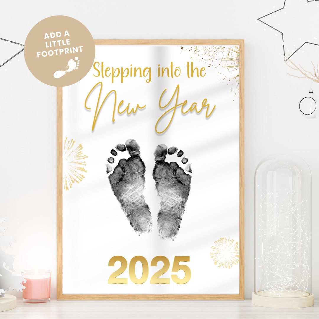New Year Footprint Art Printable Handprint Craft DIY Instant Download ...