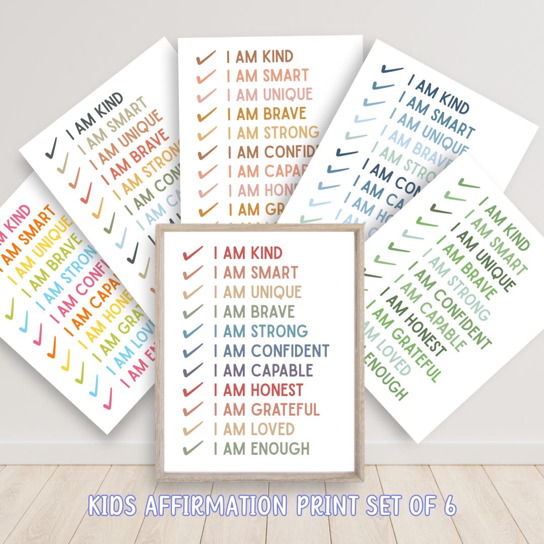 Kids Affirmation Printable Wall Art Set Affirmations for Kids ...