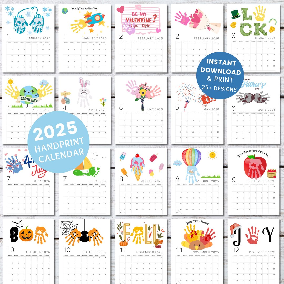 2025 Handprint Footprint Calendar Printable DIY Keepsake, Calendar ...