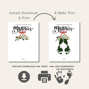 Christmas Mistletoes Footprint Craft, Printable Baby Handprint Art, DIY ...