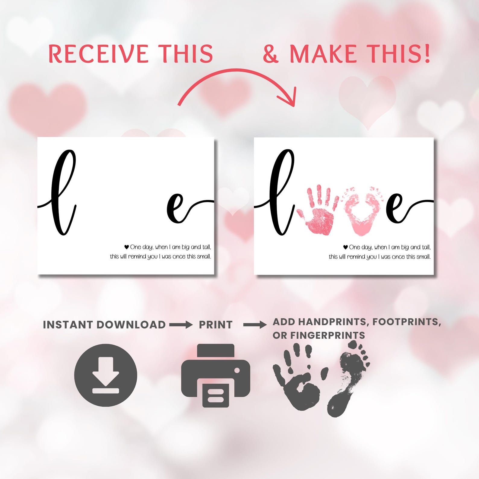 Love Handprint Art Sign Printable Gift for Mom Quote Art Baby Footprint ...