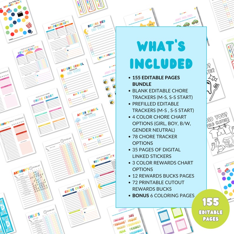 Kids Chore Chart, Customizable Ultimate Rewards System Bundle, Bonus ...