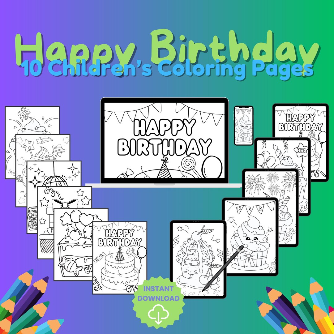 Birthday Coloring Book Printable Birthday Party Favor Birthday Coloring ...