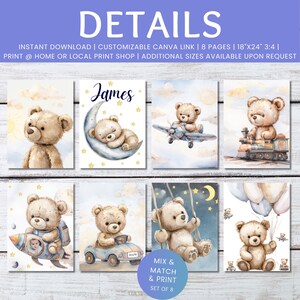 Nursery Wall Art Teddy Bear Theme Custom Baby Name Sign Printable ...