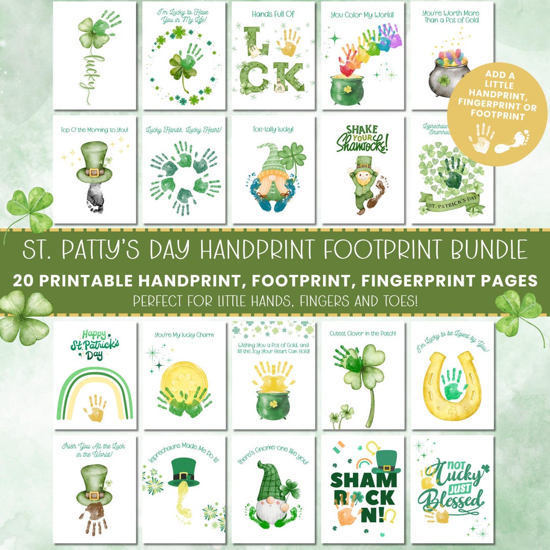 St Patricks Day Handprint Art Bundle DIY Printable Toddler Craft ...