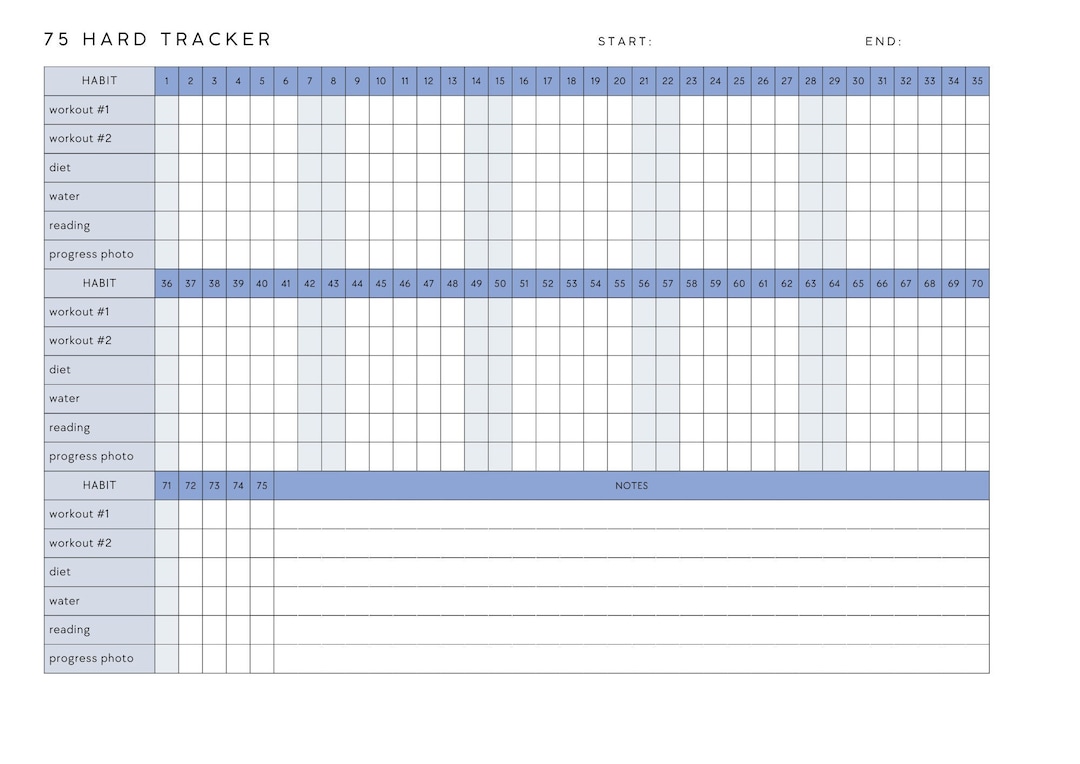 75 Hard Challenge Tracker Blues - Etsy