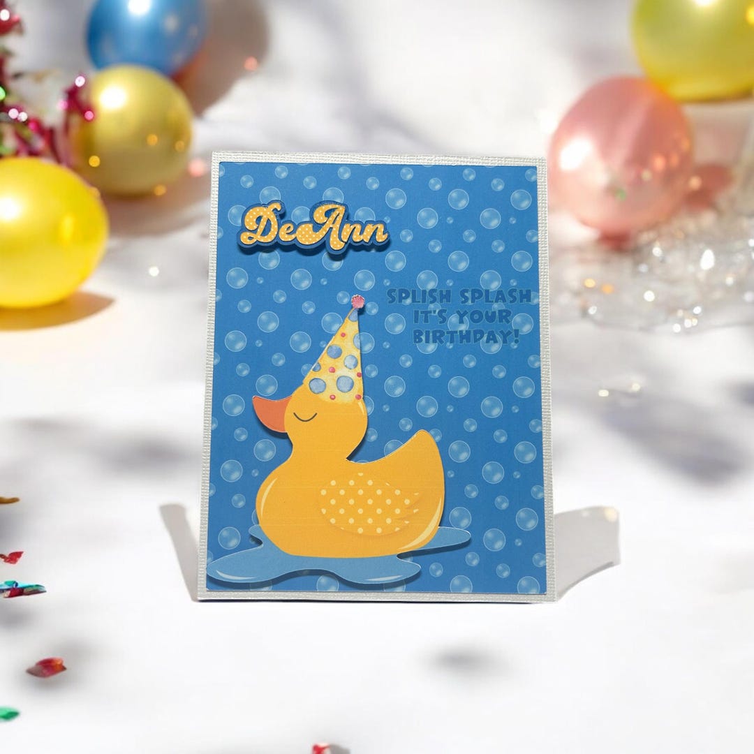 Rubber Duck Birthday Card, Personalized, Yellow Rubber Duck With Party ...