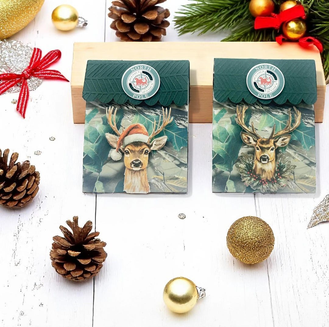 Reindeer Christmas Gift Card Holder Set of 4, North Pole Compass - Etsy