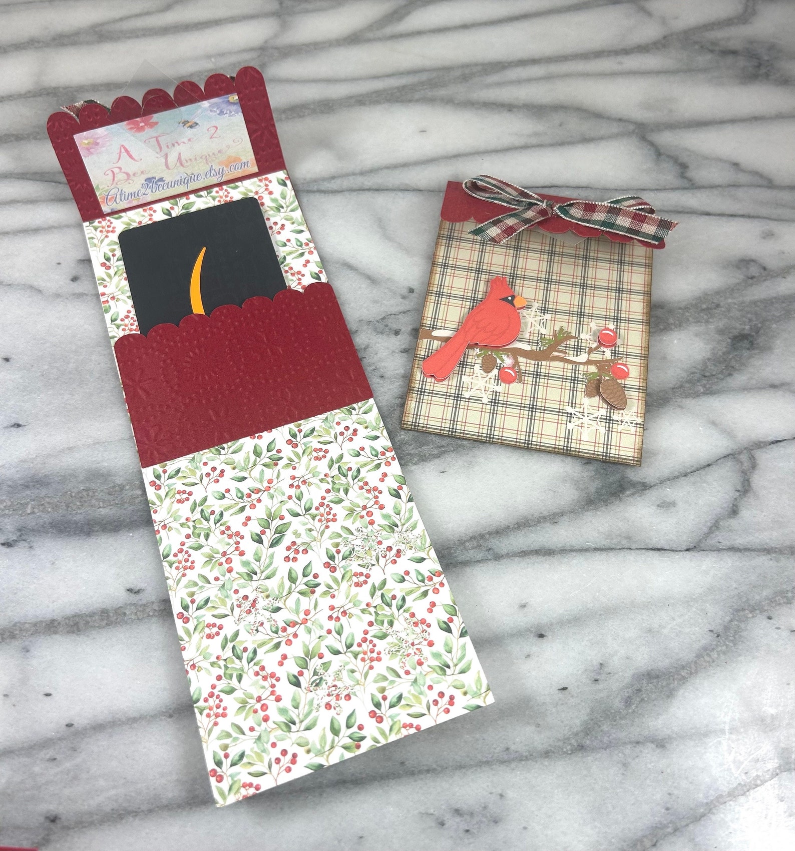 Cardinal Christmas Gift Card Holder, Plaid Ribbon, Set of 4 - Etsy