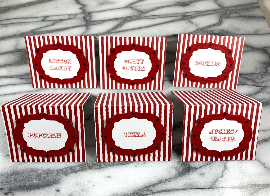 Circus/carnival Buffet Cards Set of 6movie Place Cards - Etsy