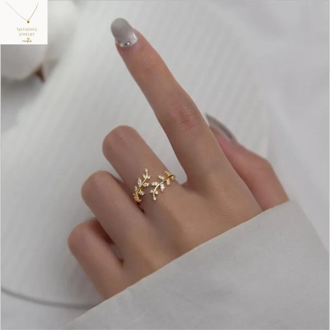 Leaf Ring for Her - Adjustable Minimalist Gold / Silver Leaf Ring ...