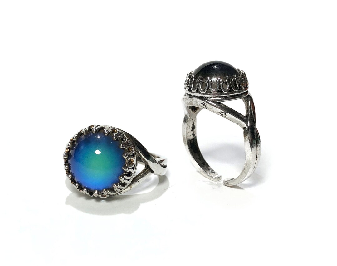Round Silver Mood Ring With Crown Bezel Mood Jewelry Color Changing ...