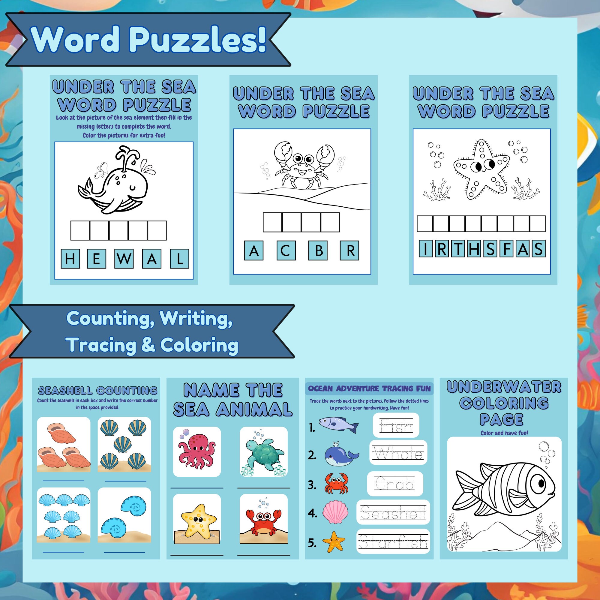Under the Sea Activity Book for Kids Printable Under the Sea Themed ...