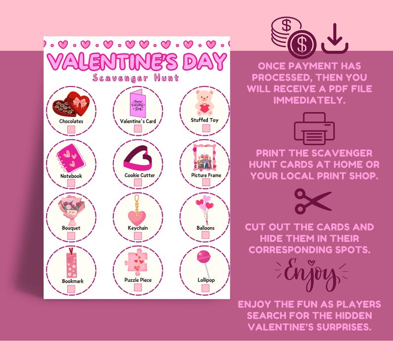 Valentine's Day Scavenger Hunt Printable With Cards to Hide for Kids ...