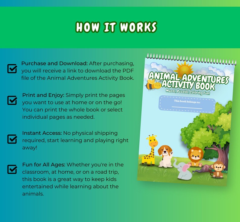 Animal Adventures Activity Book for Kids - Animal Activity Book, Animal ...