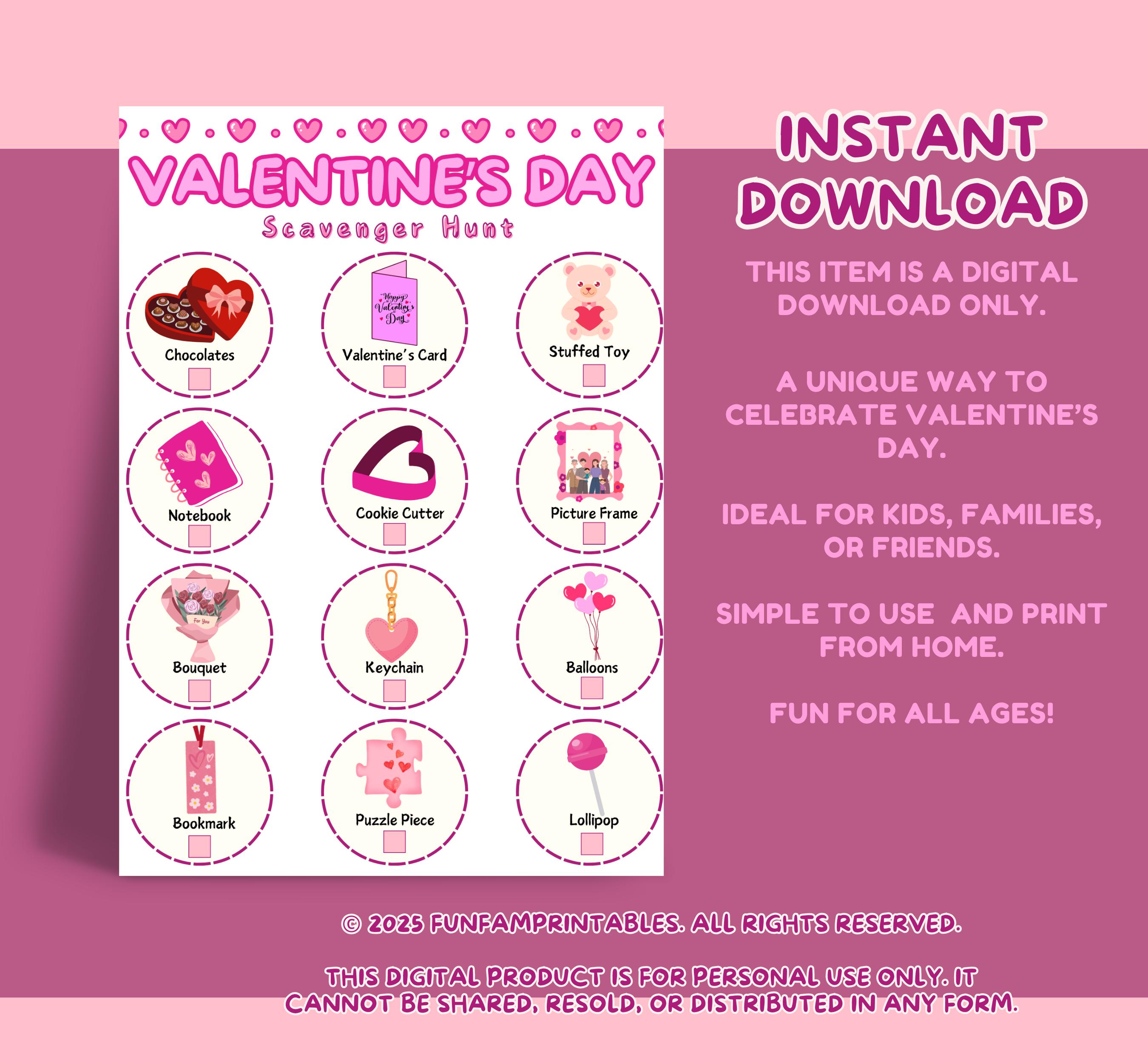 Valentine's Day Scavenger Hunt Printable With Cards to Hide for Kids ...