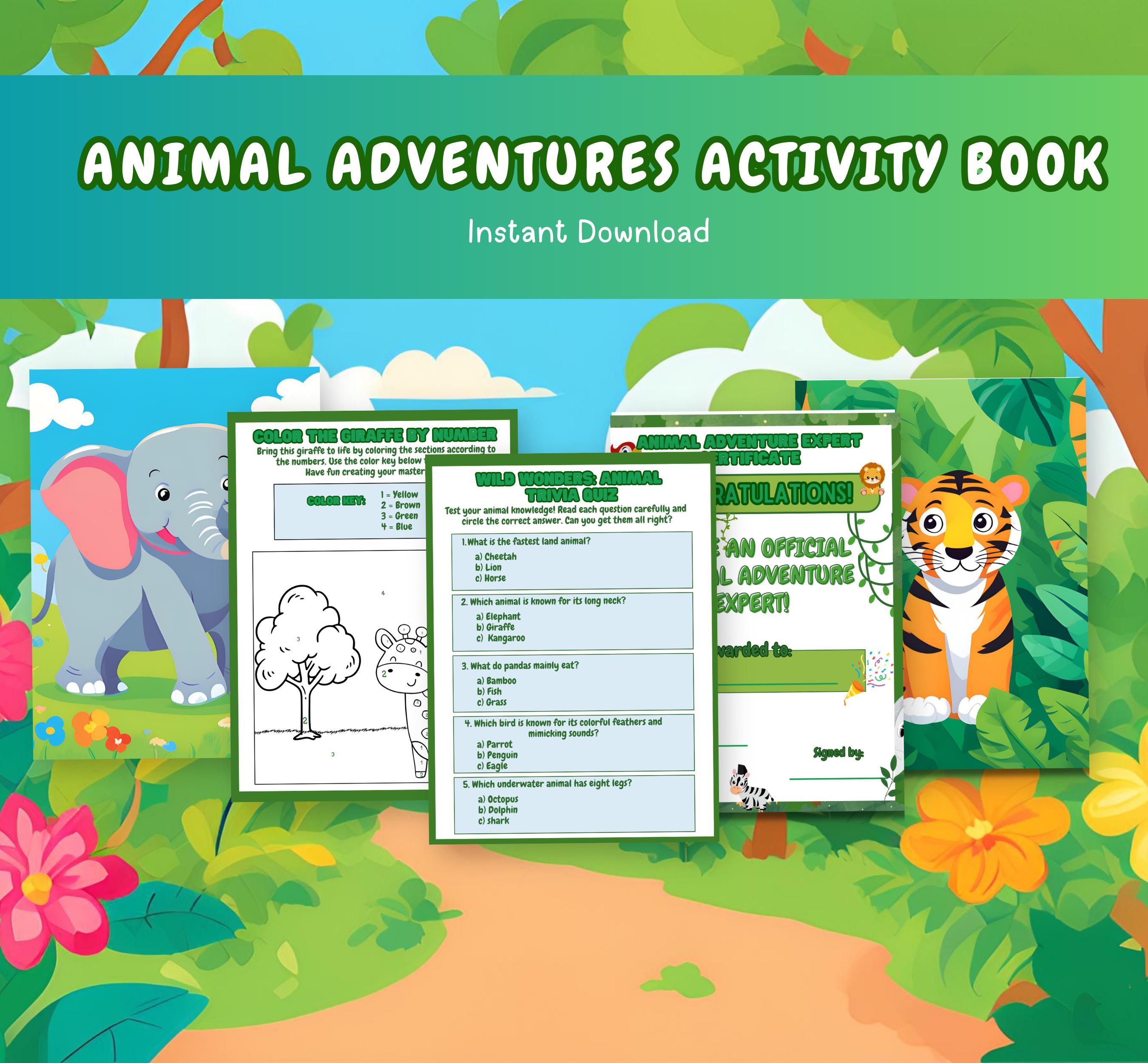 Animal Adventures Activity Book for Kids - Animal Activity Book, Animal ...