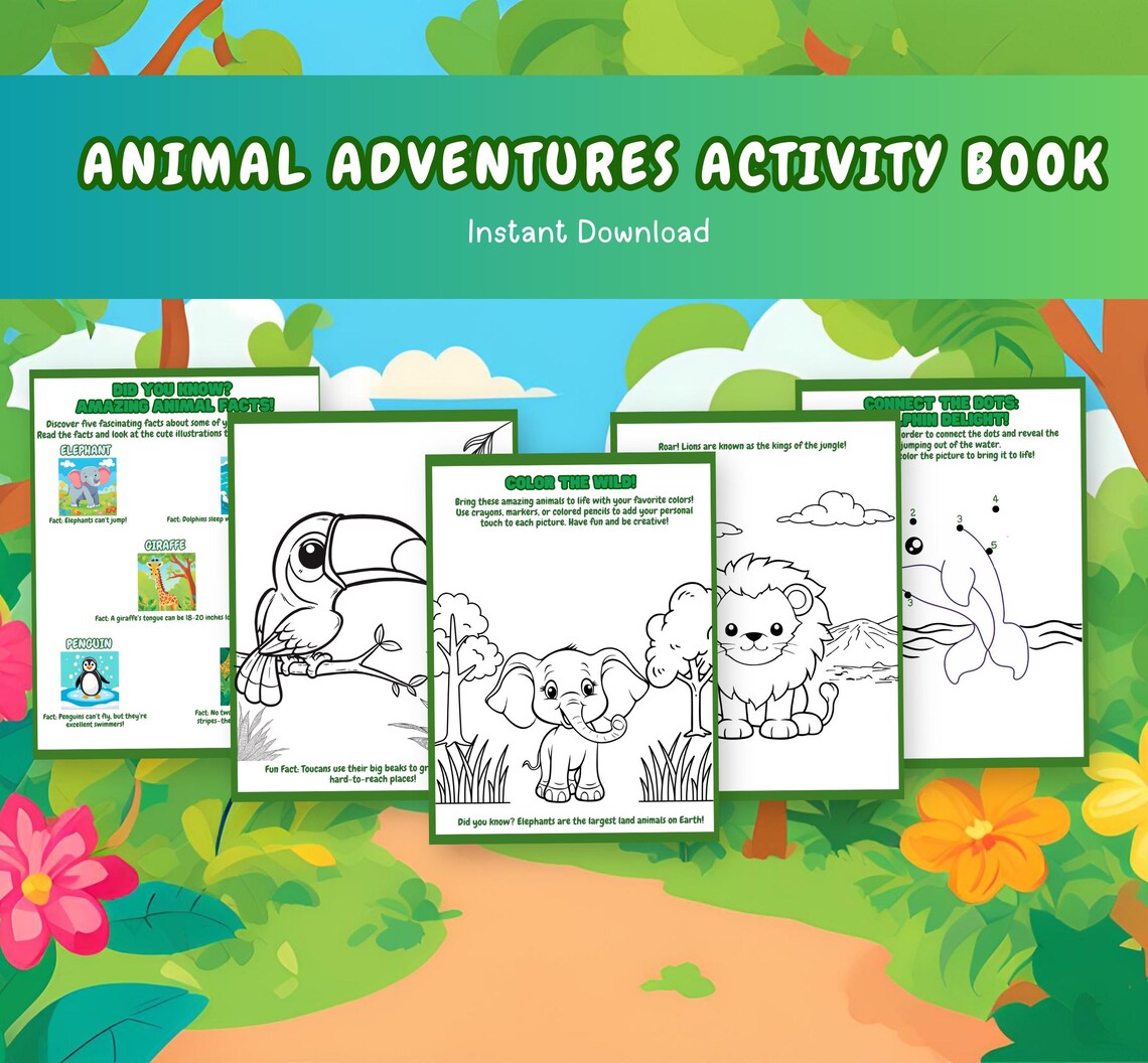 Animal Adventures Activity Book for Kids - Animal Activity Book, Animal ...