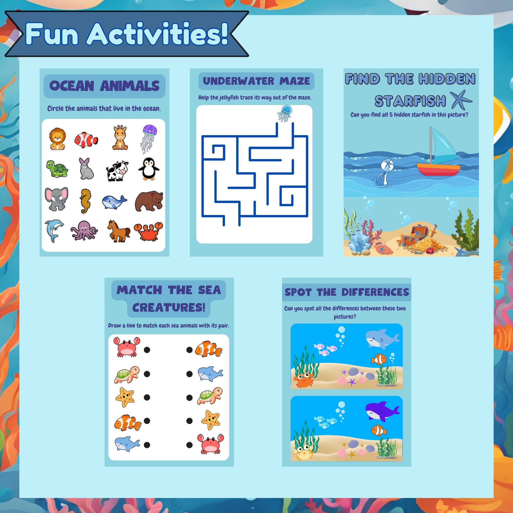 Under the Sea Activity Book for Kids Printable Under the Sea Themed ...