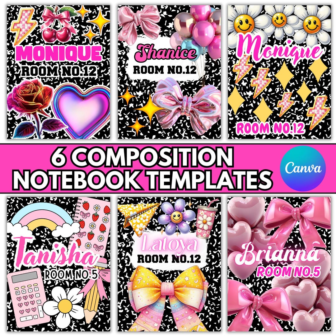 Editable Girl Composition Notebook Cover Templates: Back to School ...