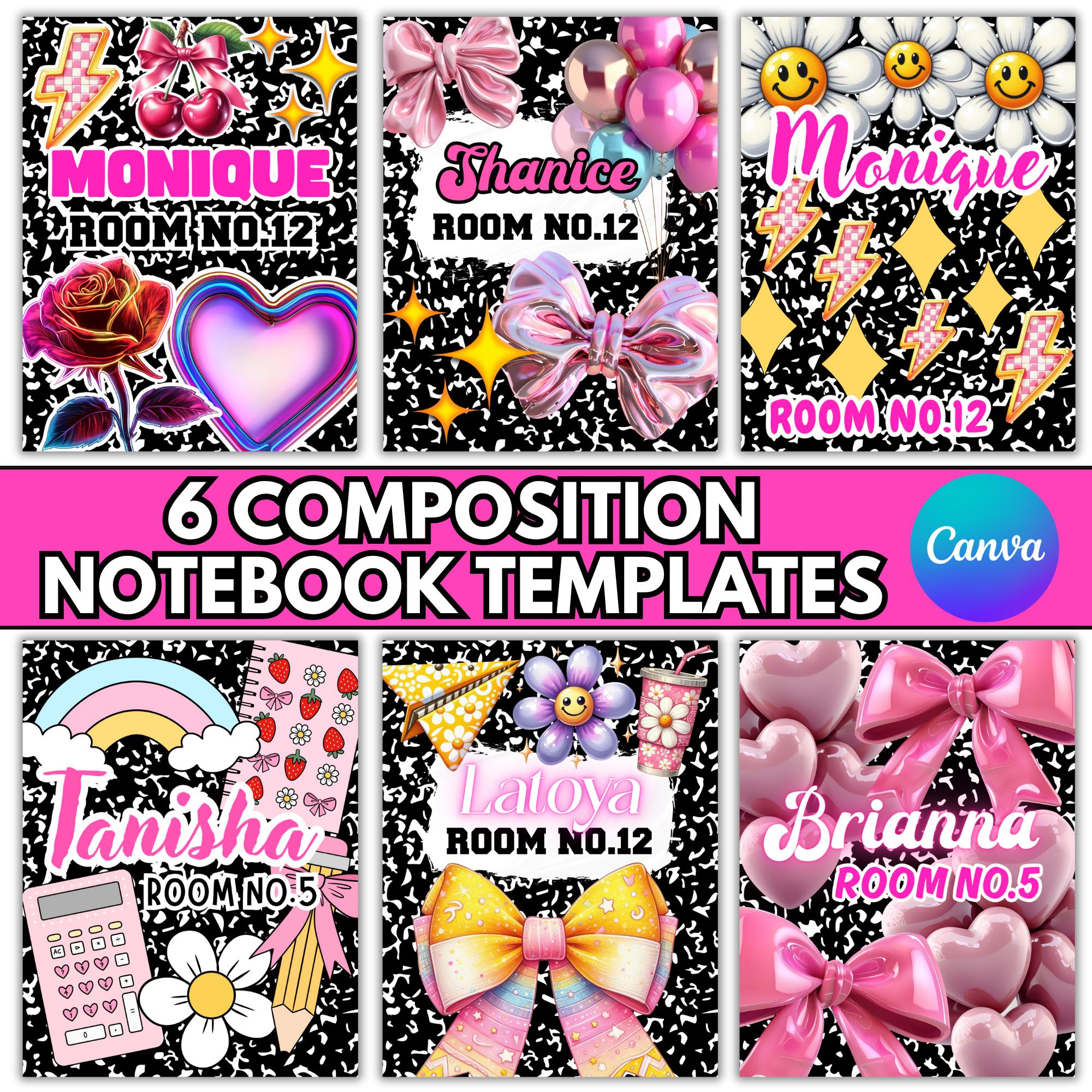 Editable Girl Composition Notebook Cover Templates: Back to School ...