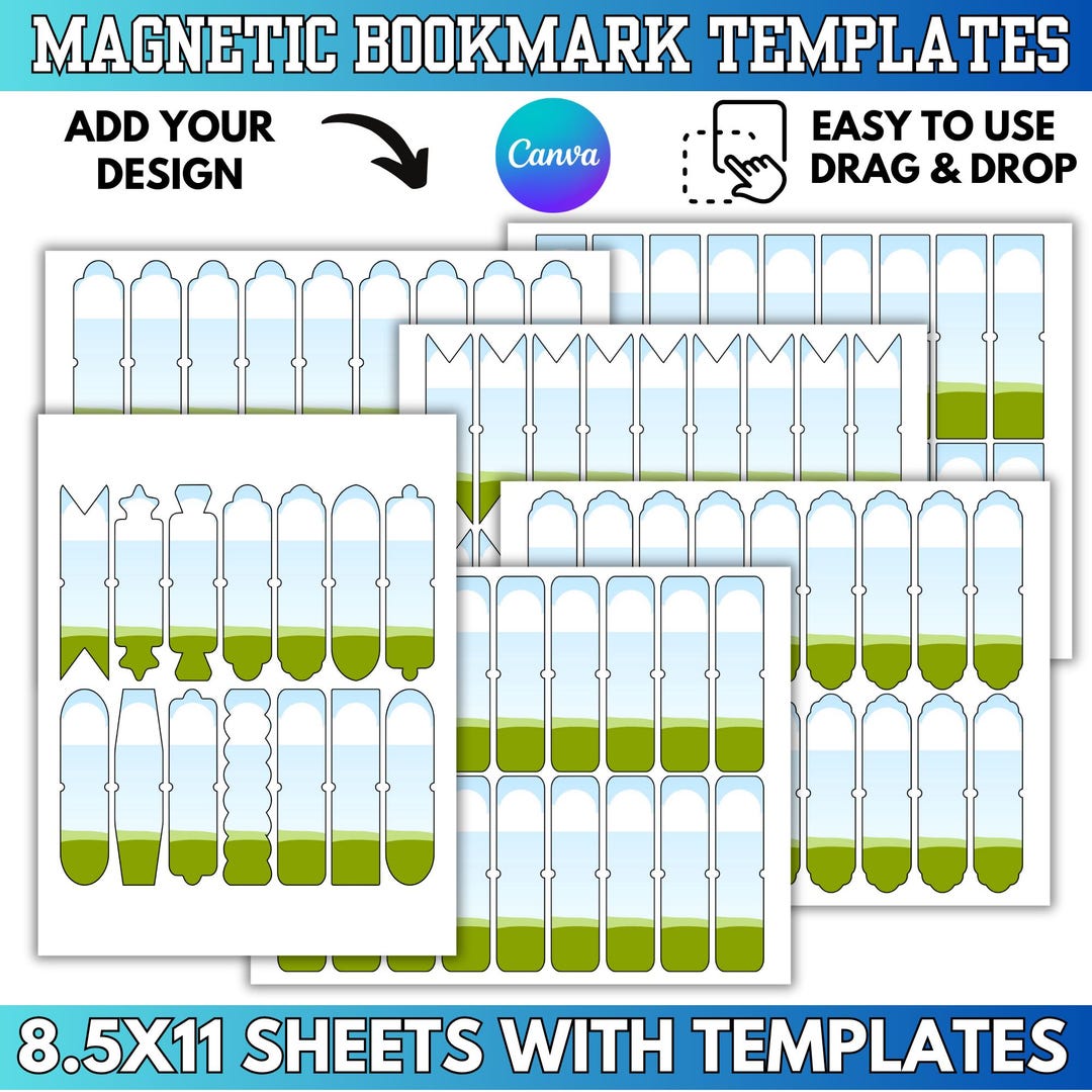 Magnetic Bookmark Canva Template Bundle: Printable Bookmark Templates ...
