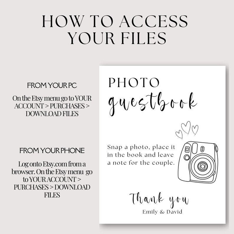 Photo Guestbook Sign Canva Template: Minimalist Guest Book Wedding ...