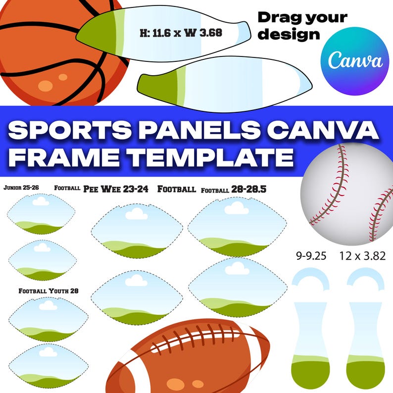 Sports Panel Canva Editable Template Bundle: Football Baseball ...