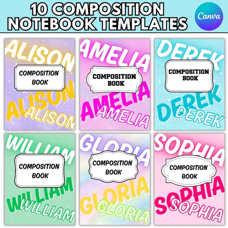 Editable Composition Notebook Cover Templates: Back to School Names ...