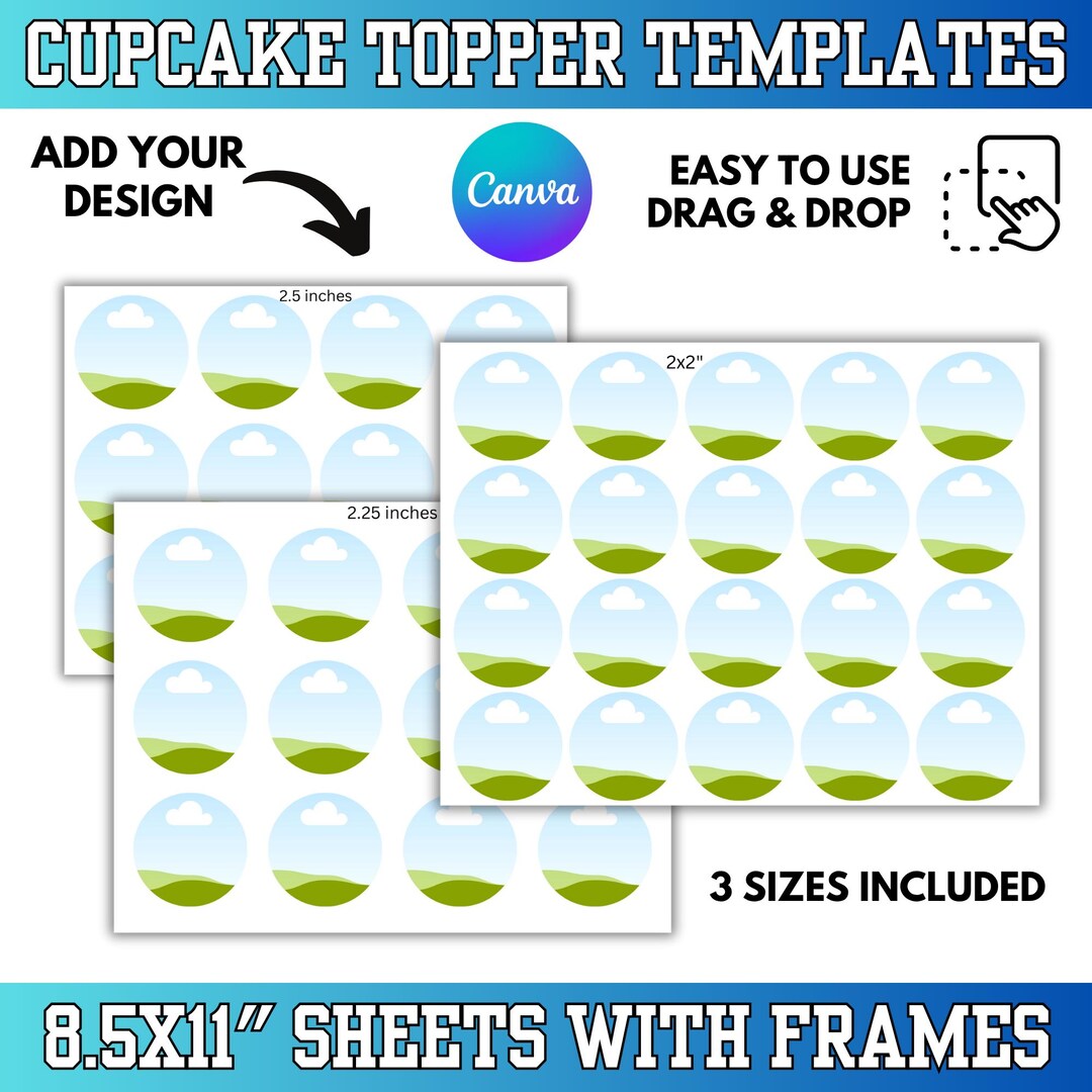3 Cupcake Toppers Canva Template: Editable Cupcake Frame - Etsy