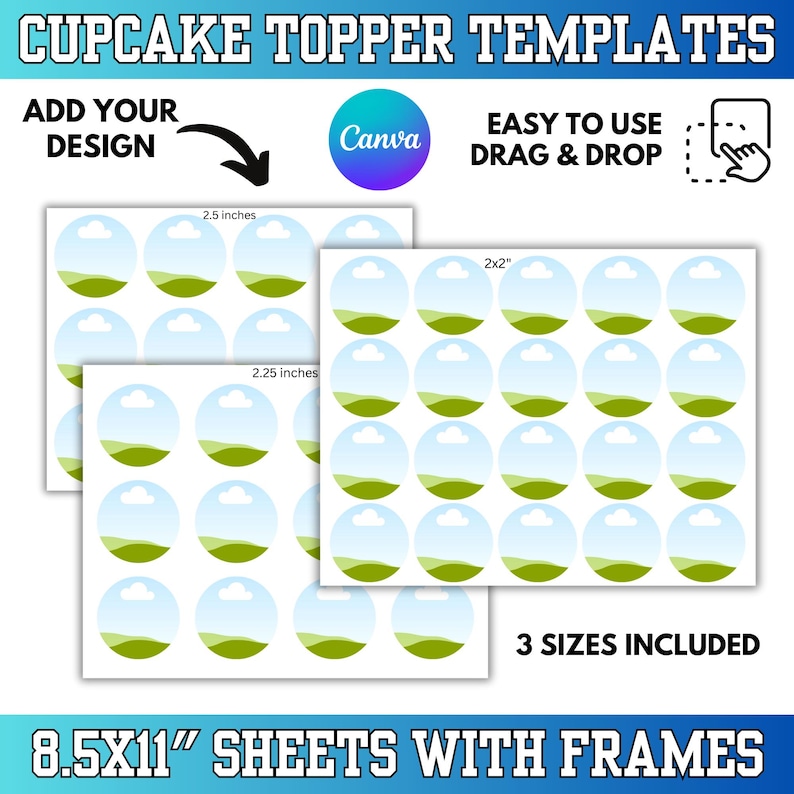 3 Cupcake Toppers Canva Template: Editable Cupcake Frame - Etsy