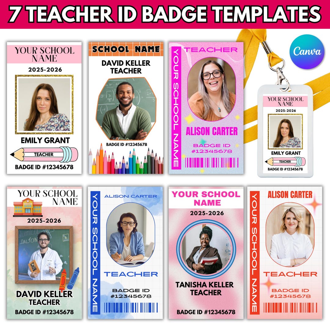 Editable Teacher ID Badge Template: Back to School Canva Design - Etsy