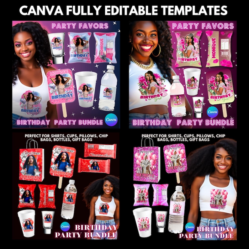 MEGA Birthday Design Template Bundle: Birthday Canva Party Favor Set ...
