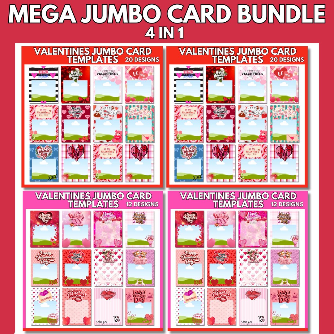 Valentine Jumbo Cards Mega Bundle: Canva Editable Valentines Jumbo Card ...