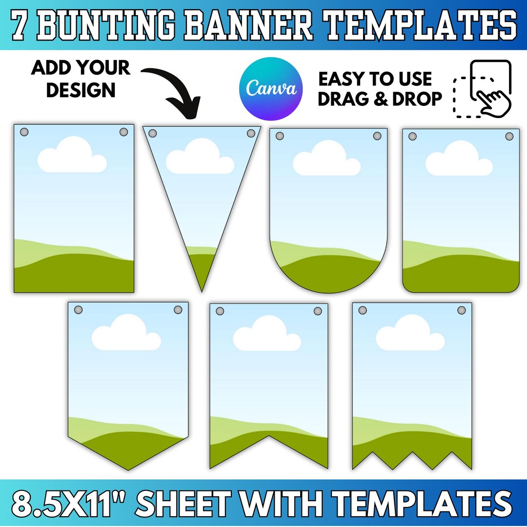 7 Bunting Banner Editable Canva Template Bundle: Flag Banners Canva ...
