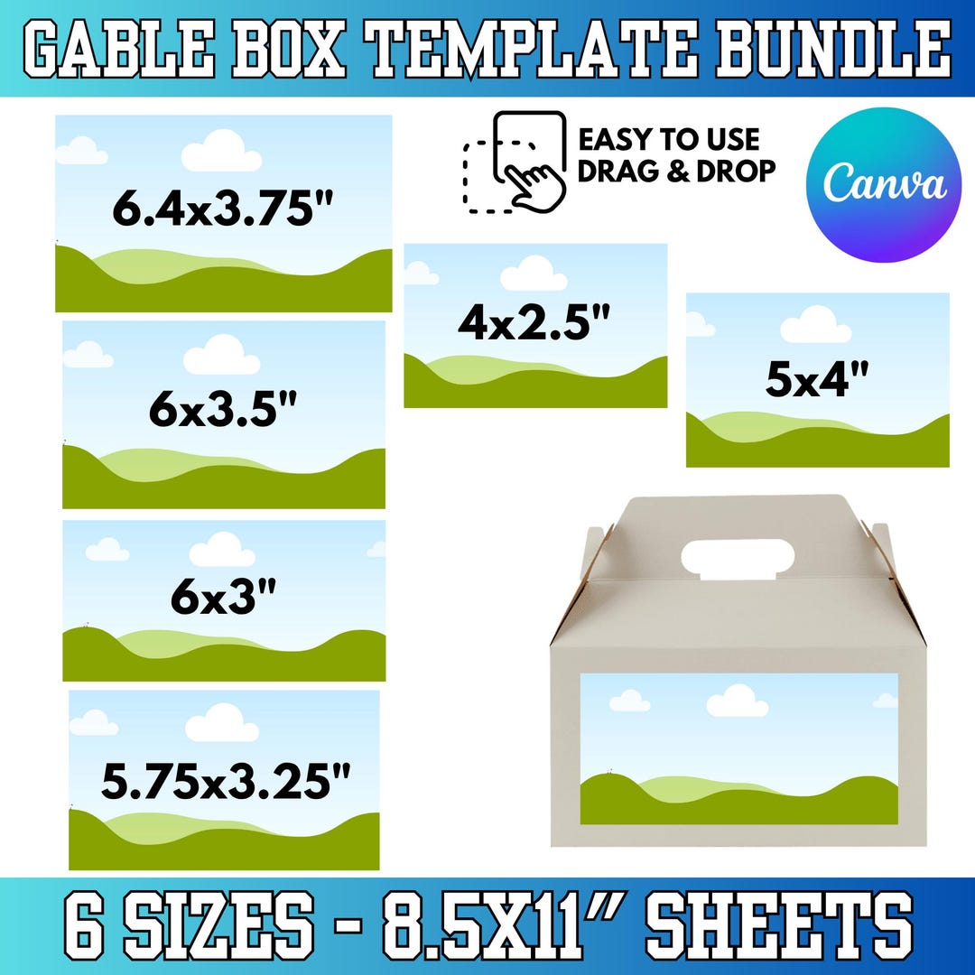Gable Box Label Canva Templates, Gable Box Front Label Template, Party ...