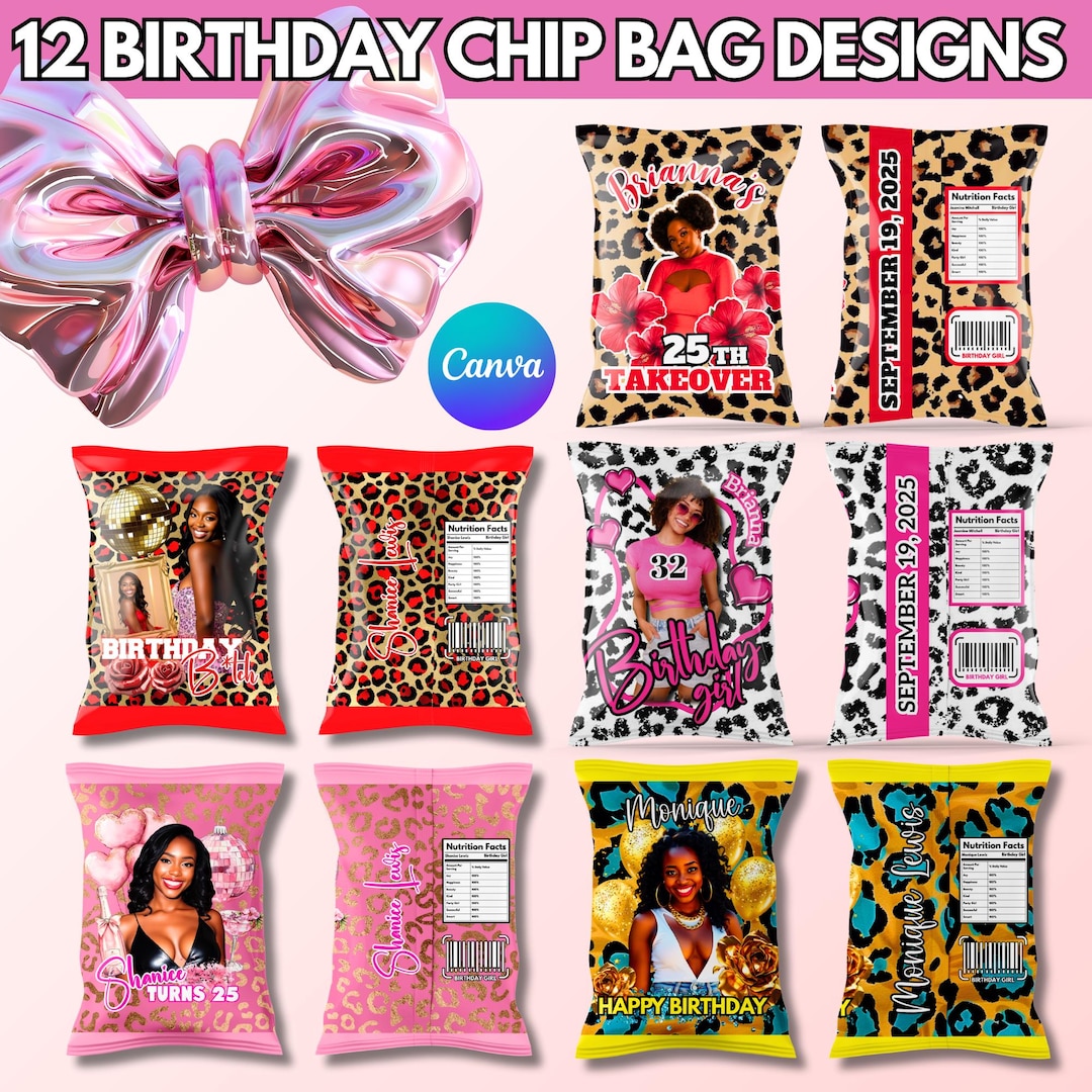 Birthday Chip Bag Canva Template Bundle: Personalized Treat Party ...