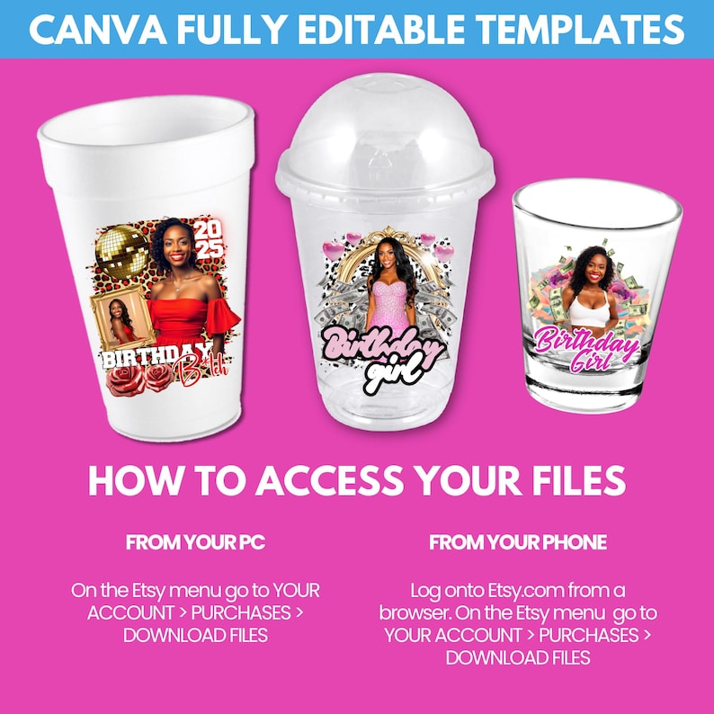 Birthday Party Cup Sticker Template: Canva Editable Party Designs, Shot ...
