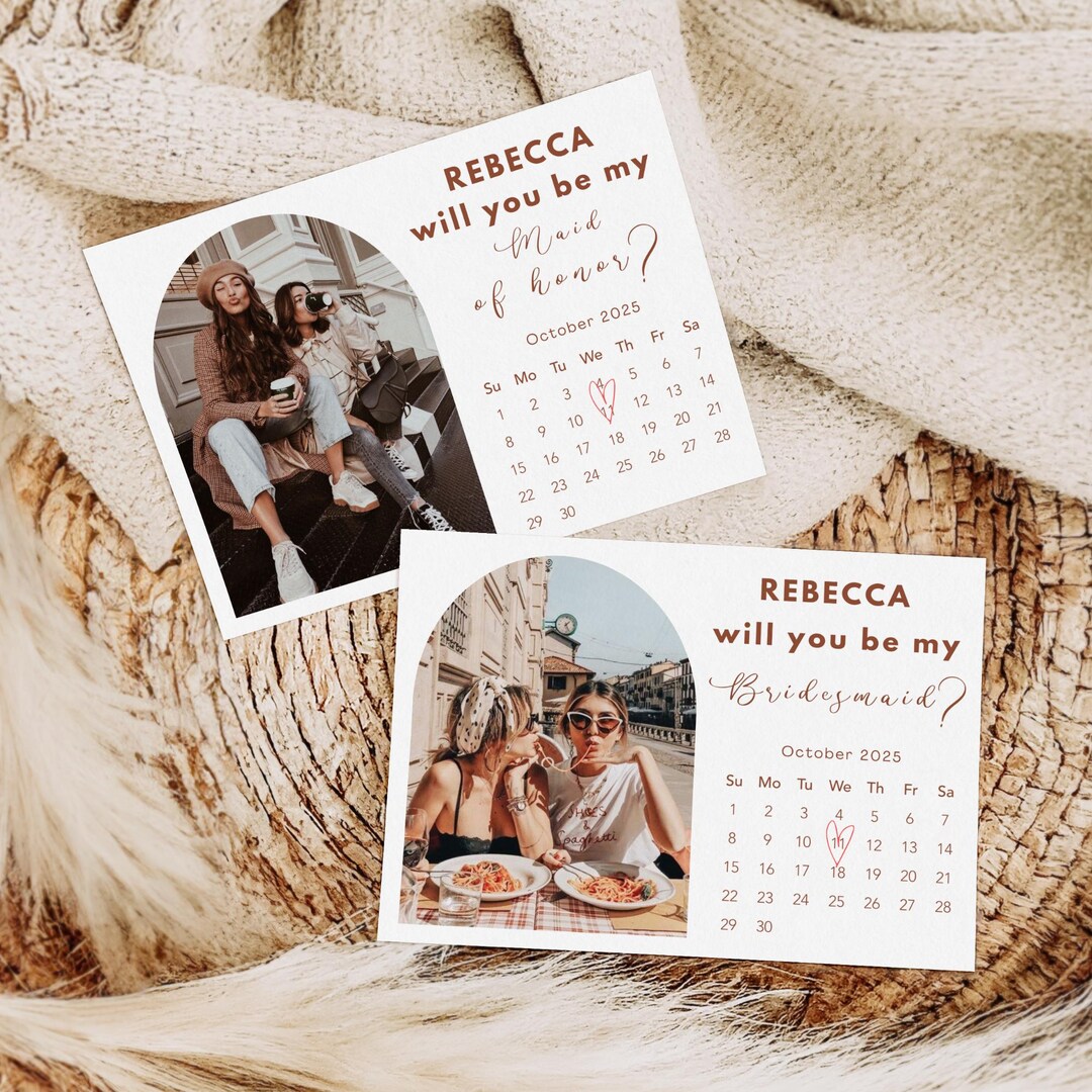 Bridesmaid Proposal Calendar Card Template, Custom Arch Photo ...