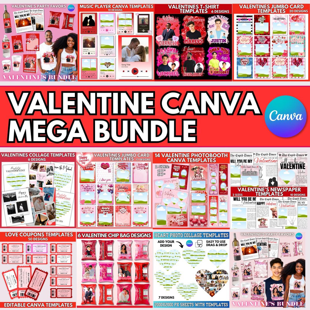 Valentine's Day Mega Bundle: Canva Editable Valentine Chip Bag Jumbo ...