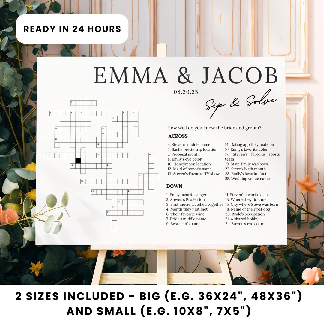 Custom Wedding Crossword Large and Small Minimalist Sip and Solve ...