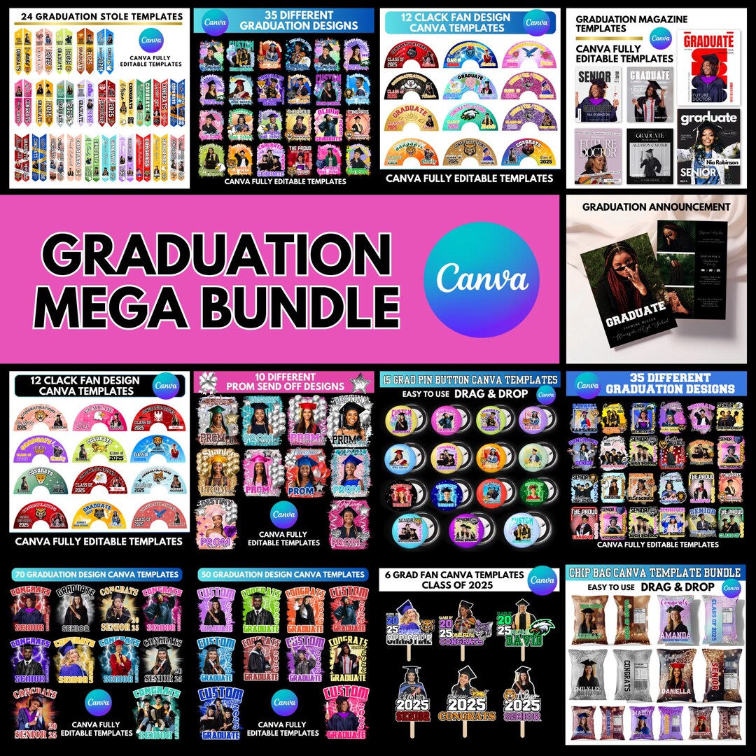 2026 Graduation Mega Bundle Canva Templates: Grad T-shirt, Stole, Fan ...