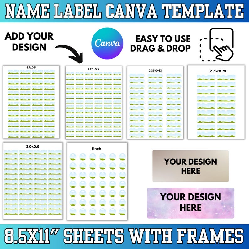 Name Labels Canva Editable Template Bundle, Custom Label Frame Designs ...