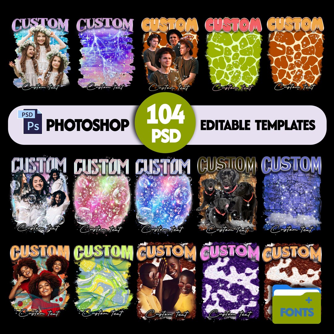 104 Bundle Pack of Editable Photoshop Templates for Bootleg Designs ...