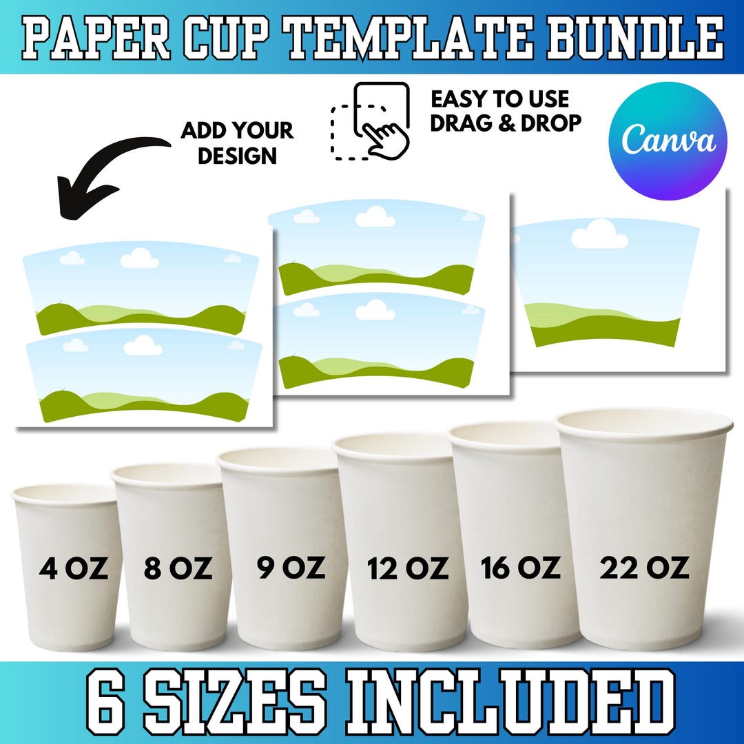 6 Paper Cup Wrapper Template Bundle, Paper Coffee Cup Canvatemplate ...