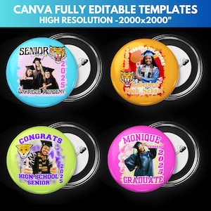 Graduation Pin Button Template: Canva Editable Graduation Party Prom ...