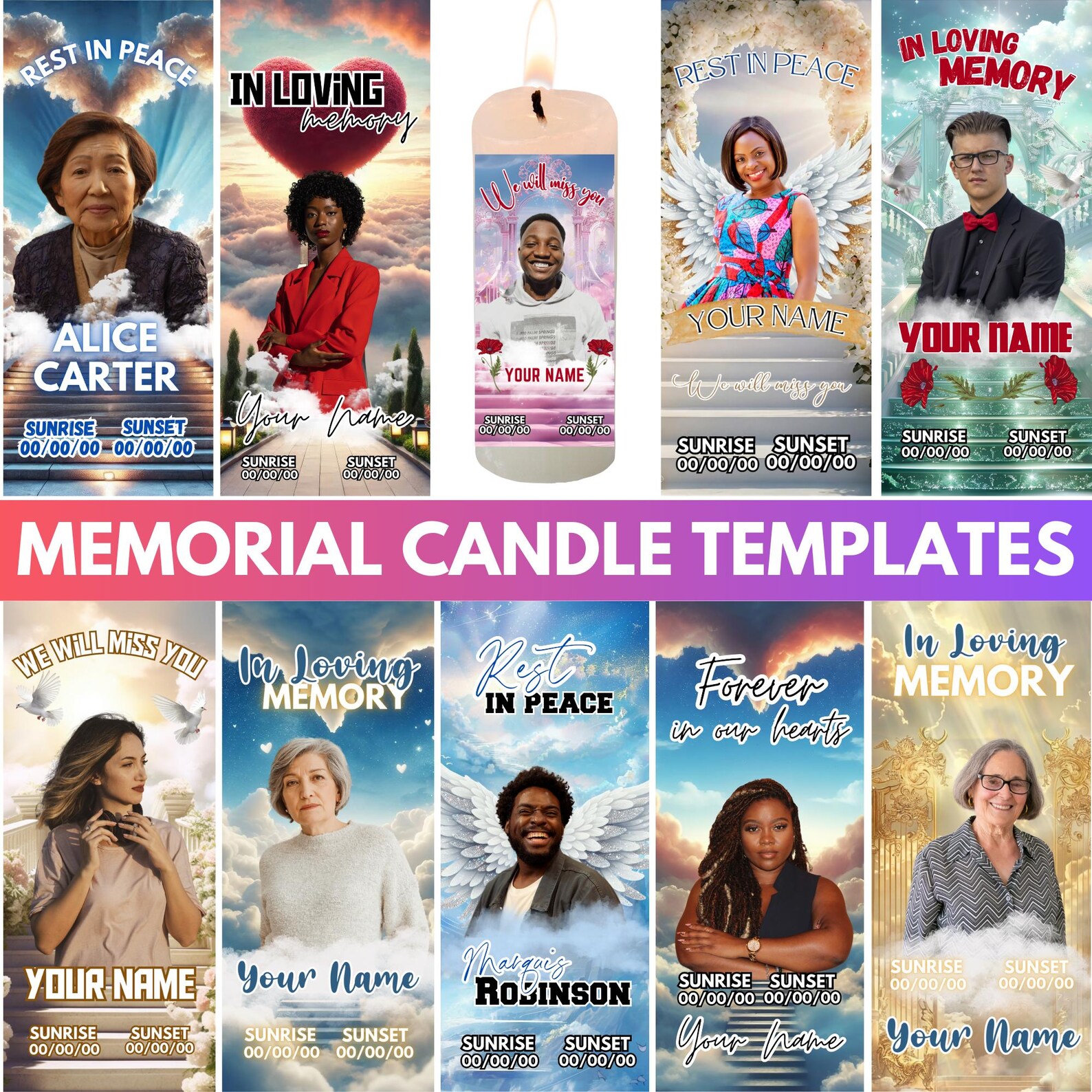 Memorial Candle Light Label Canva Editable Template: in Loving Memory ...
