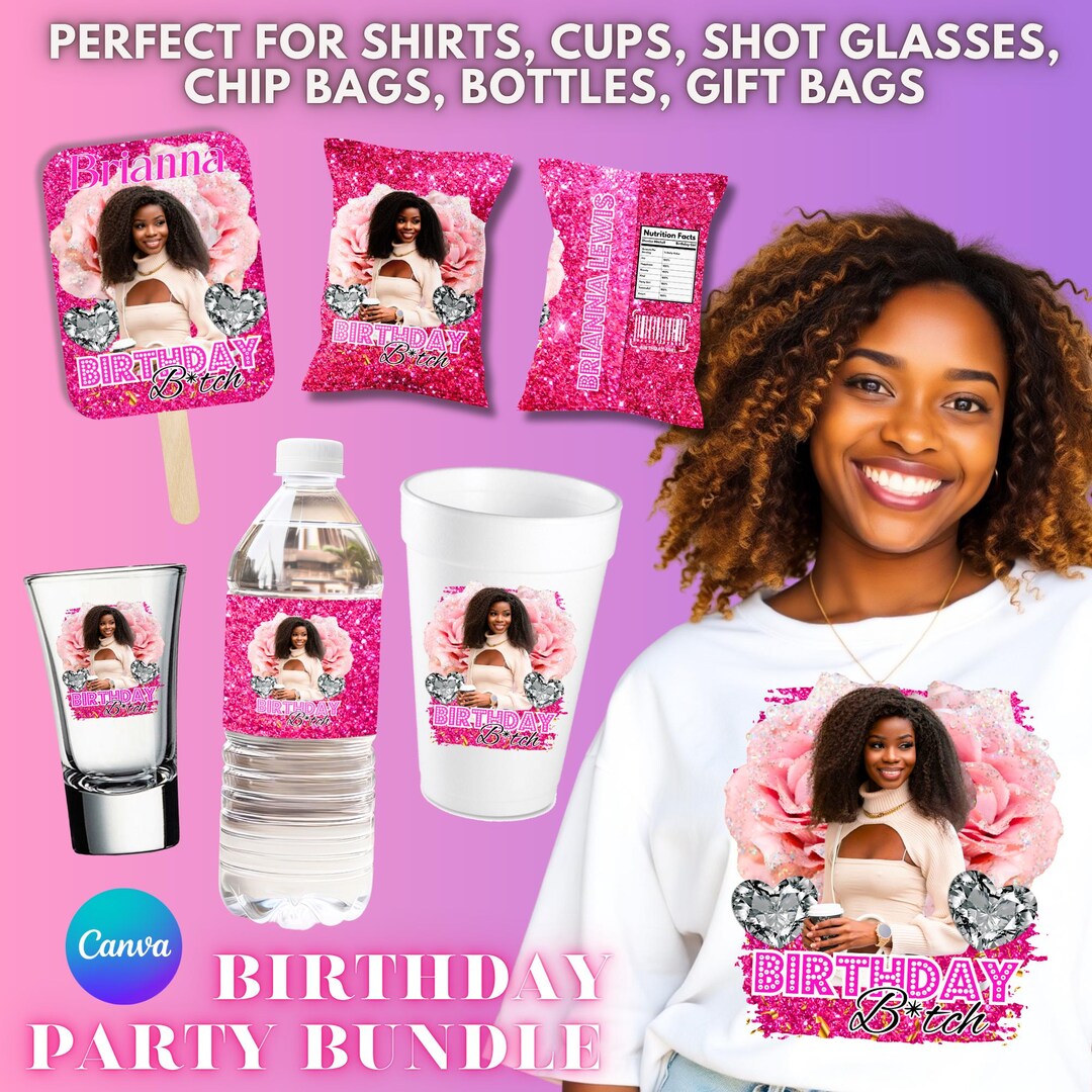 Pink Birthday Design Templates: Birthday Party Canva Favors Designs ...
